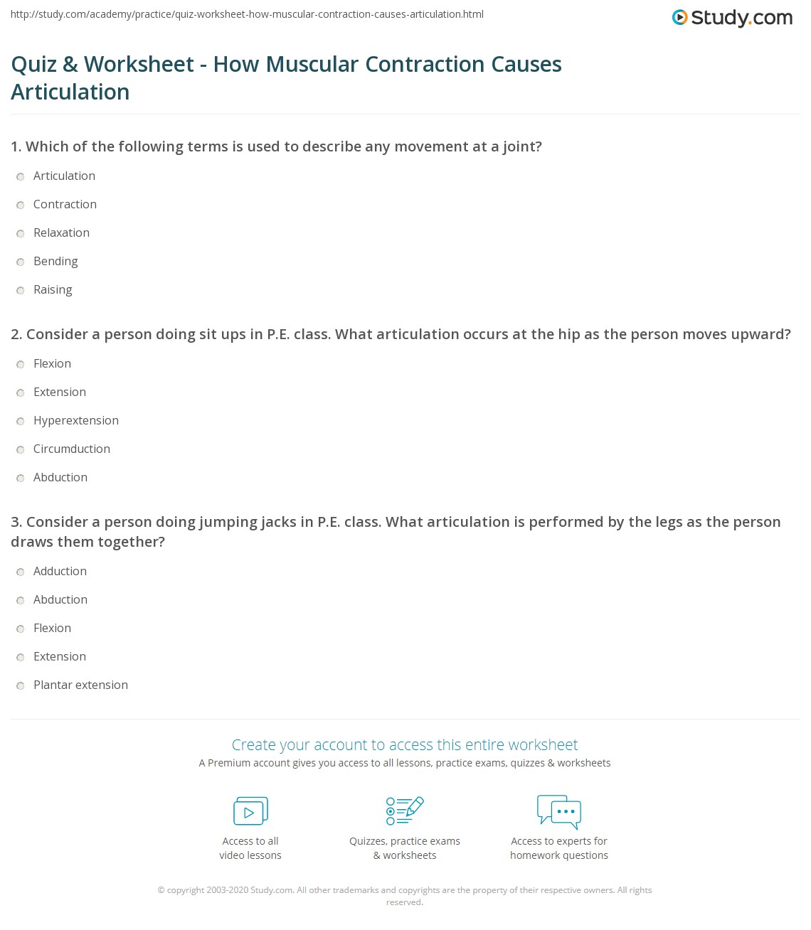 Quiz & Worksheet - How Muscular Contraction Causes Articulation | Study.com