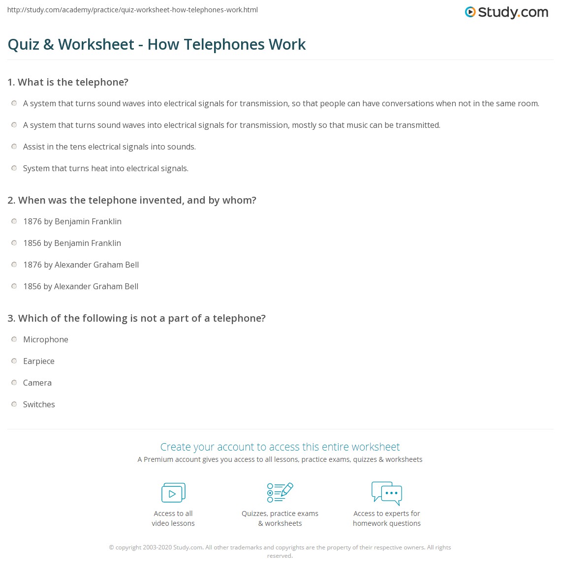 Quiz & Worksheet - How Telephones Work | Study.com