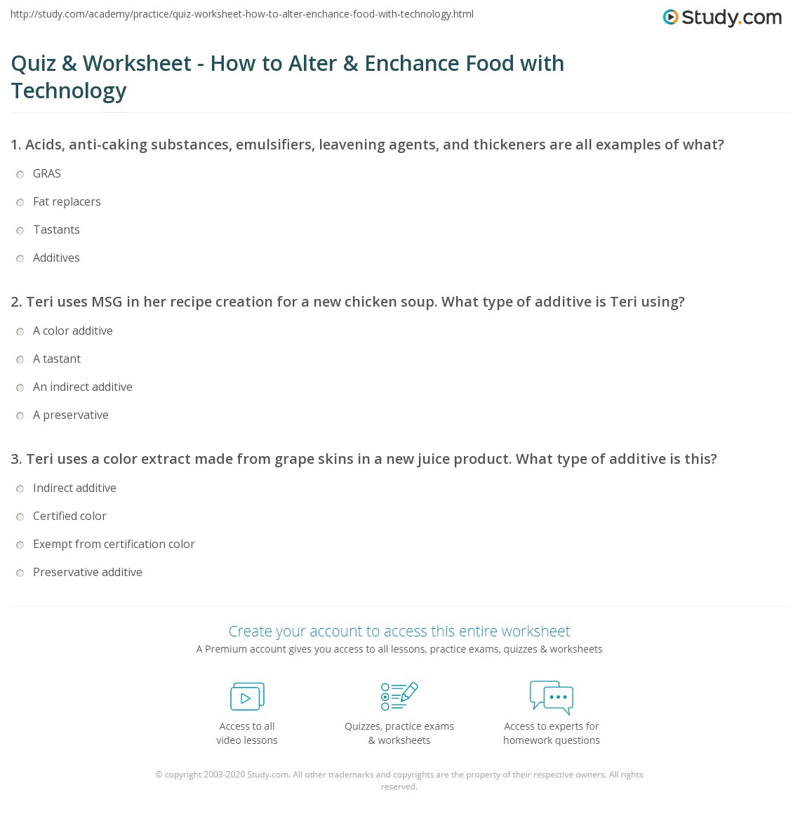 Quiz & Worksheet - How to Alter & Enchance Food with Technology | Study.com