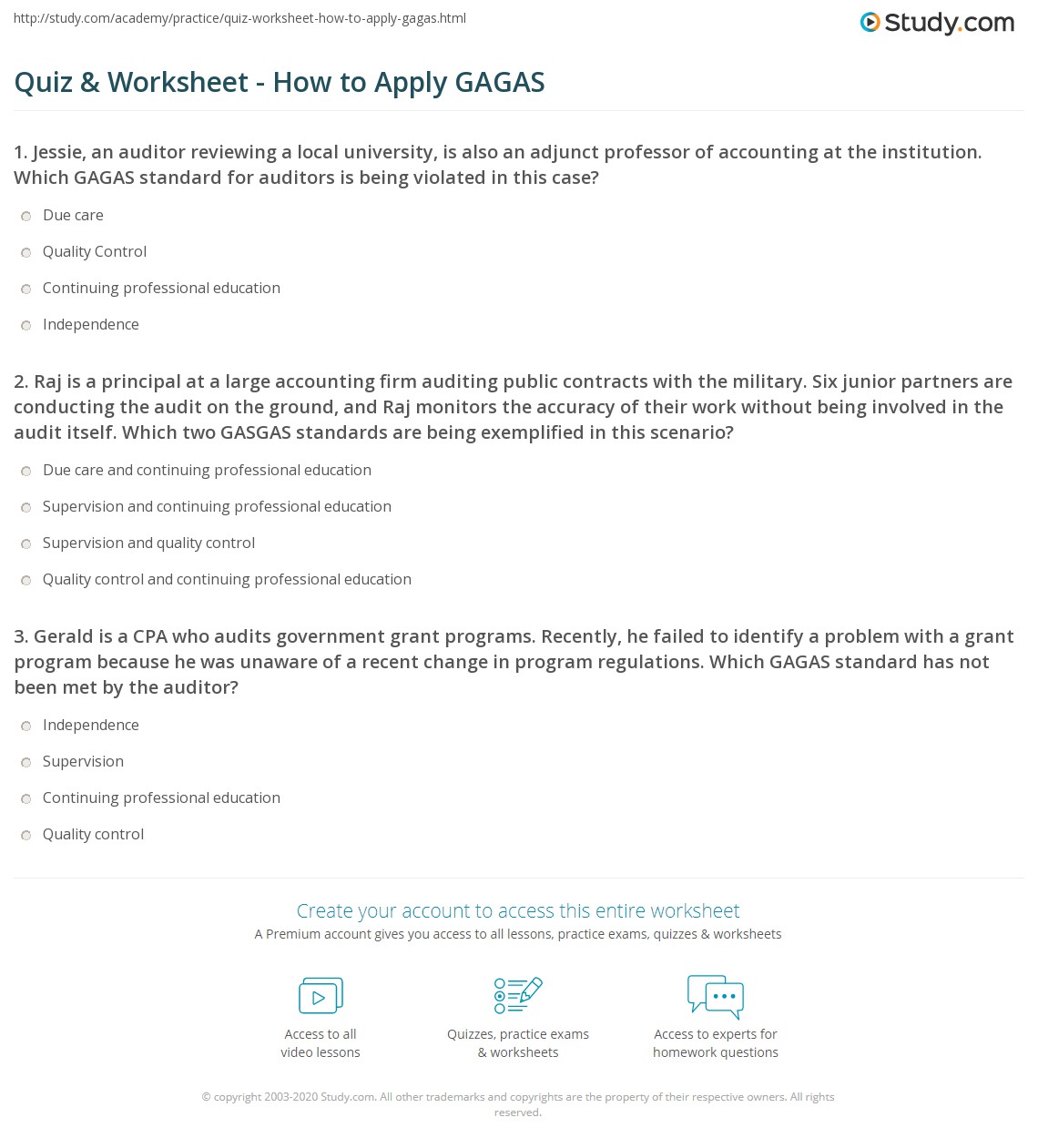 Quiz & Worksheet - How to Apply GAGAS | Study.com