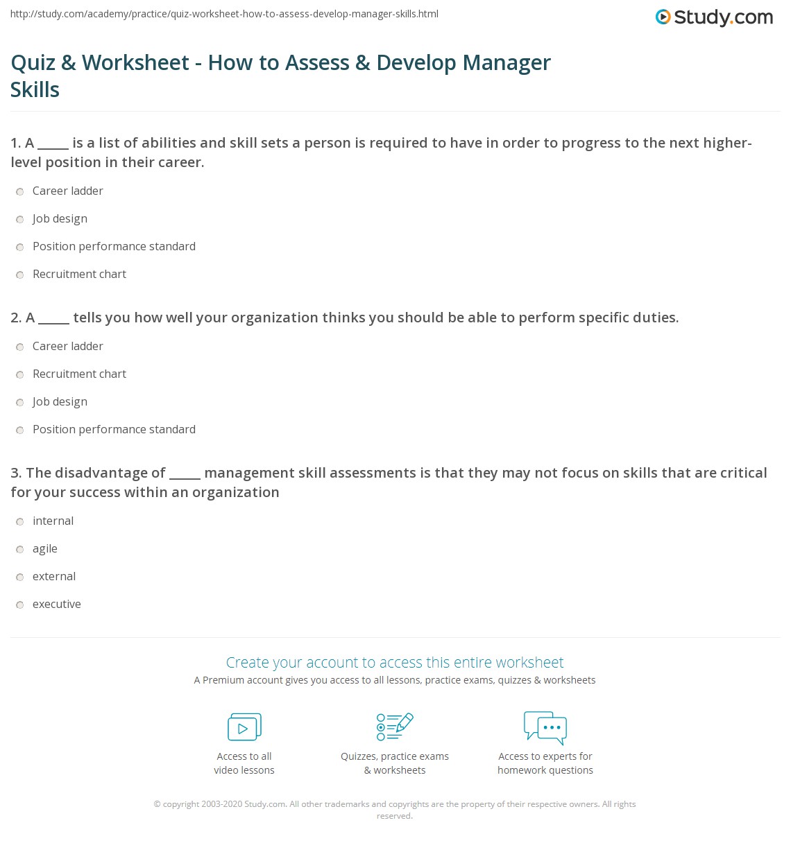 Quiz & Worksheet - How to Assess & Develop Manager Skills | Study.com