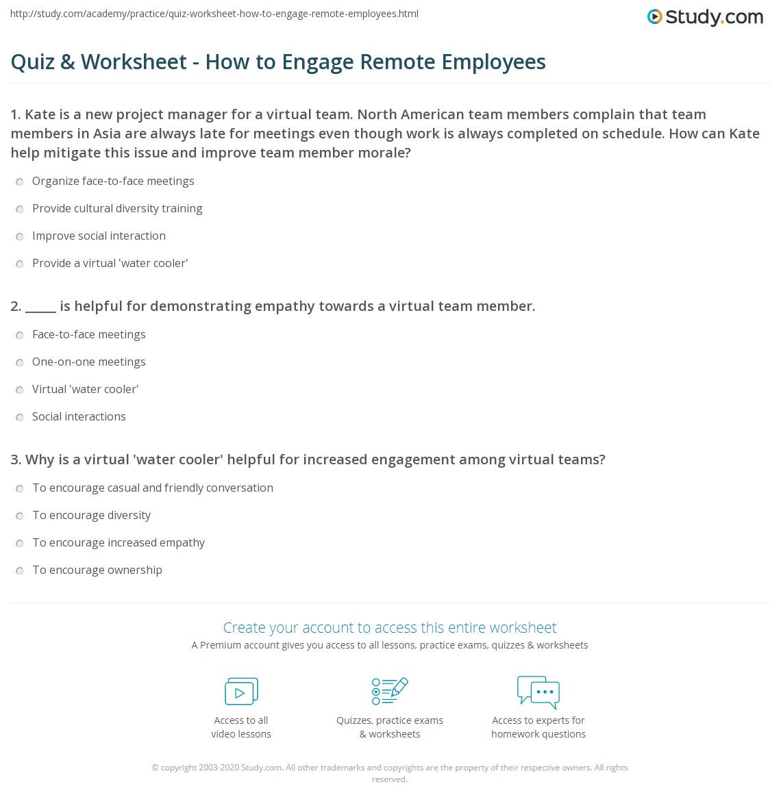 Quiz & Worksheet - How to Engage Remote Employees | Study.com
