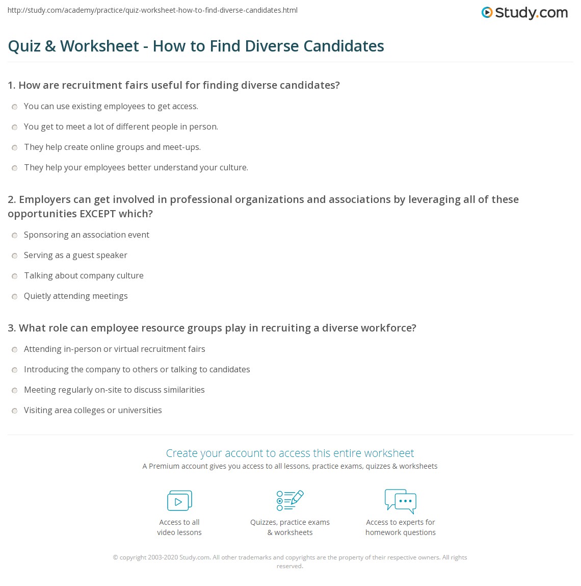 Quiz & Worksheet - How to Find Diverse Candidates | Study.com