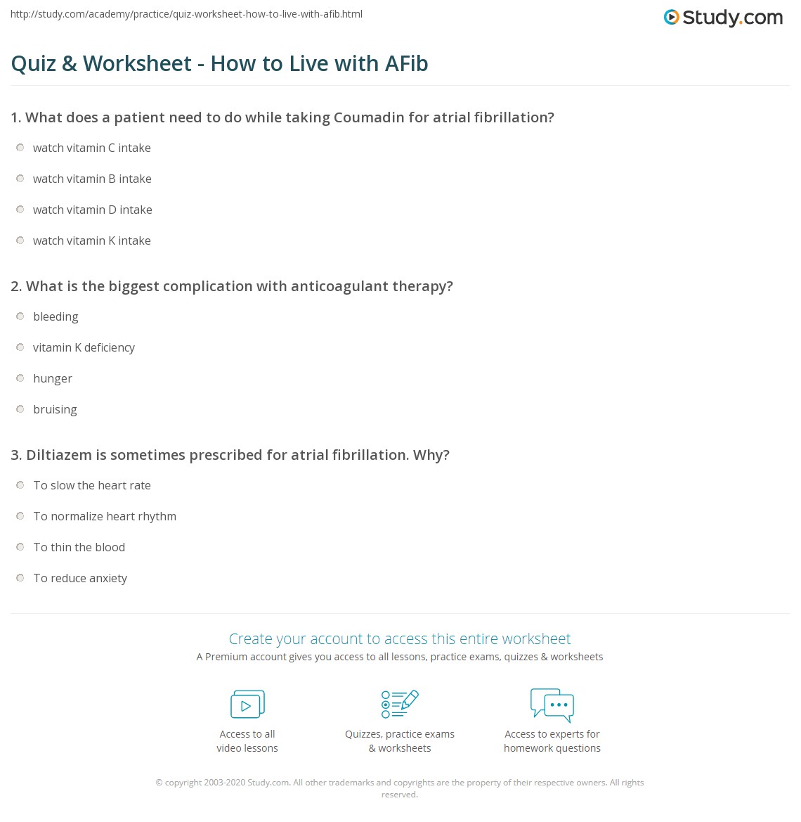 Quiz & Worksheet - How to Live with AFib | Study.com