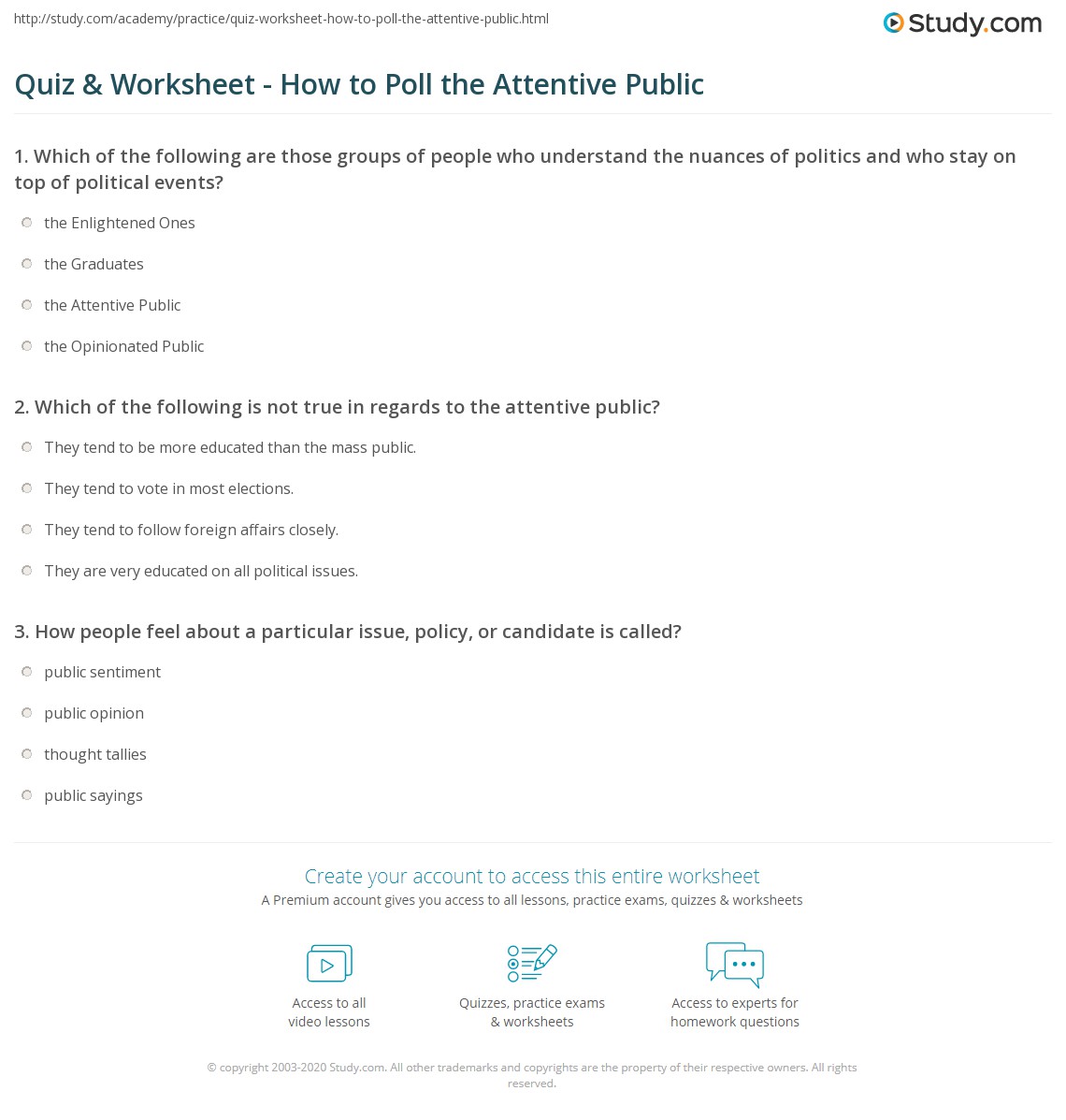 Quiz & Worksheet - How to Poll the Attentive Public | Study.com