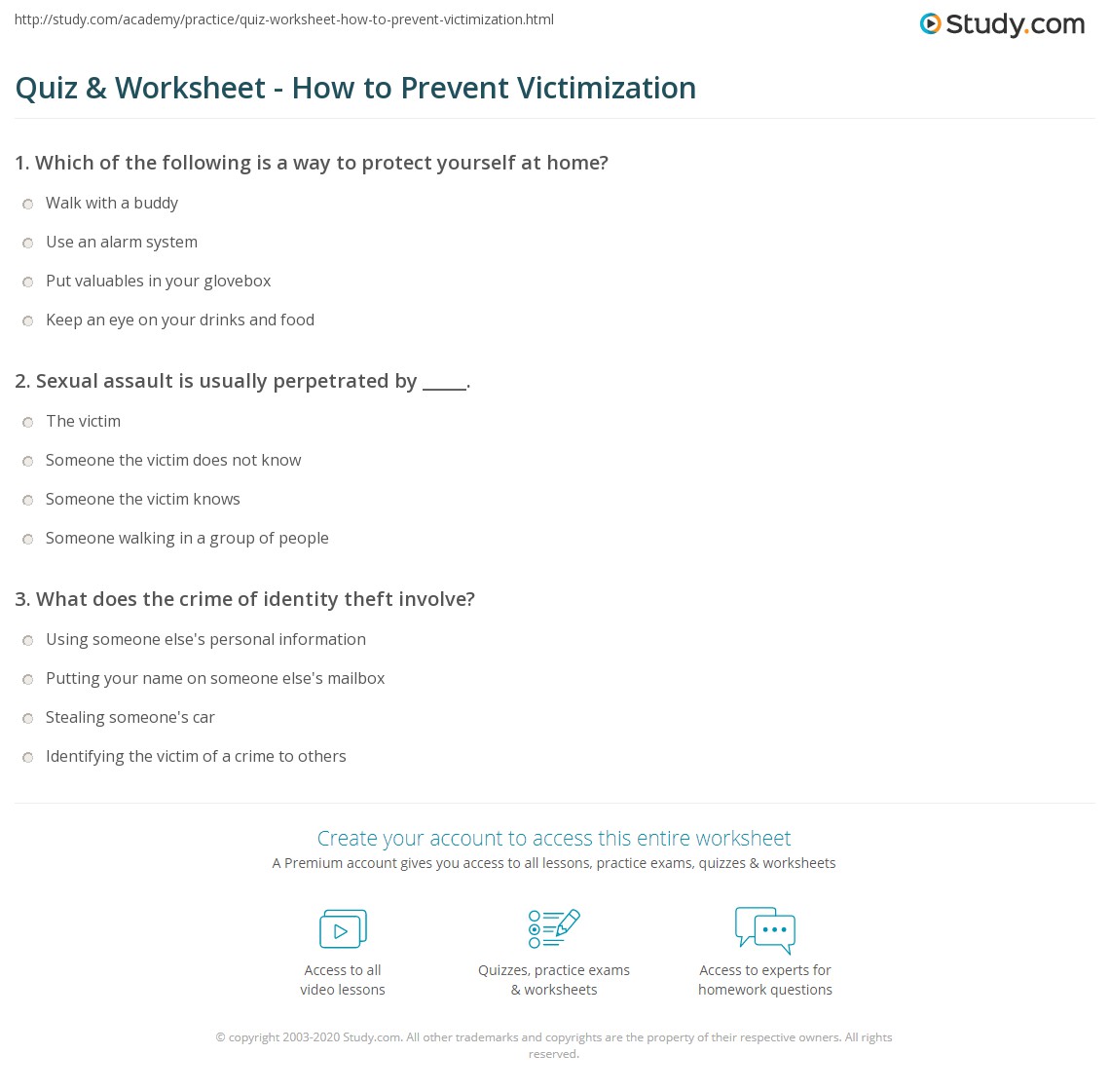 Quiz & Worksheet - How to Prevent Victimization | Study.com