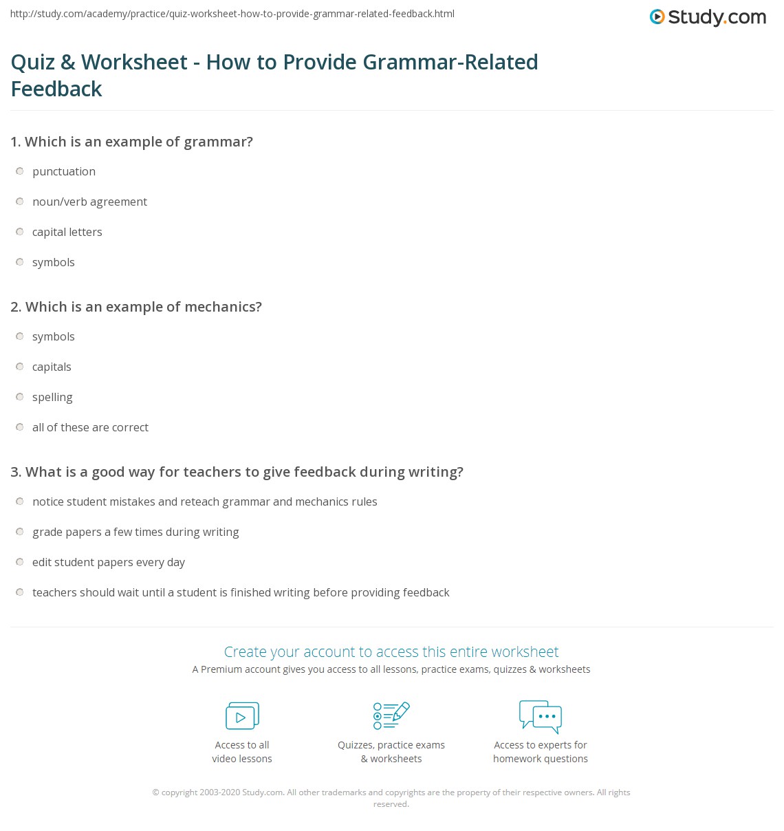 Quiz & Worksheet - How to Provide Grammar-Related Feedback | Study.com