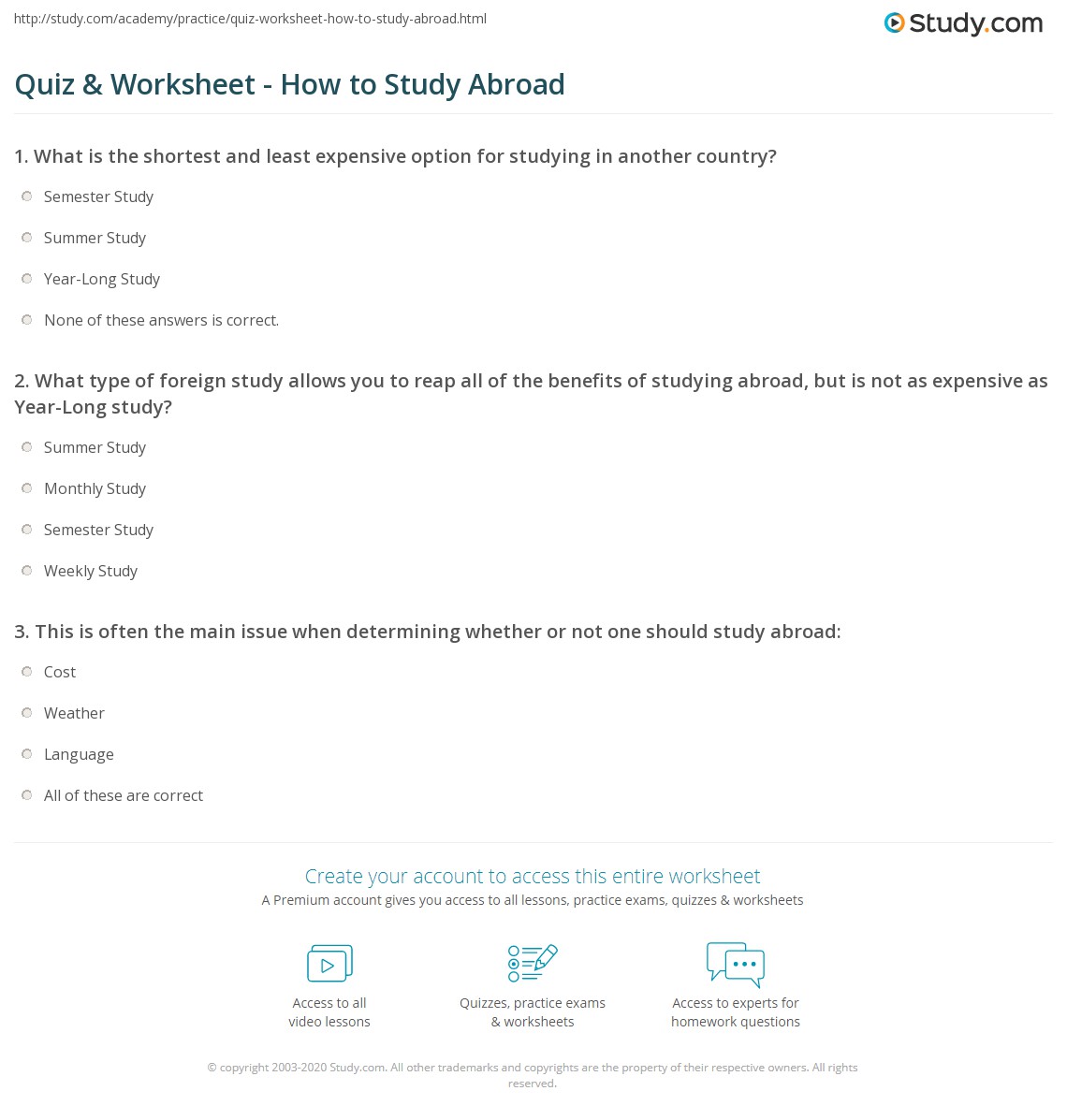 Quiz & Worksheet - How to Study Abroad | Study.com
