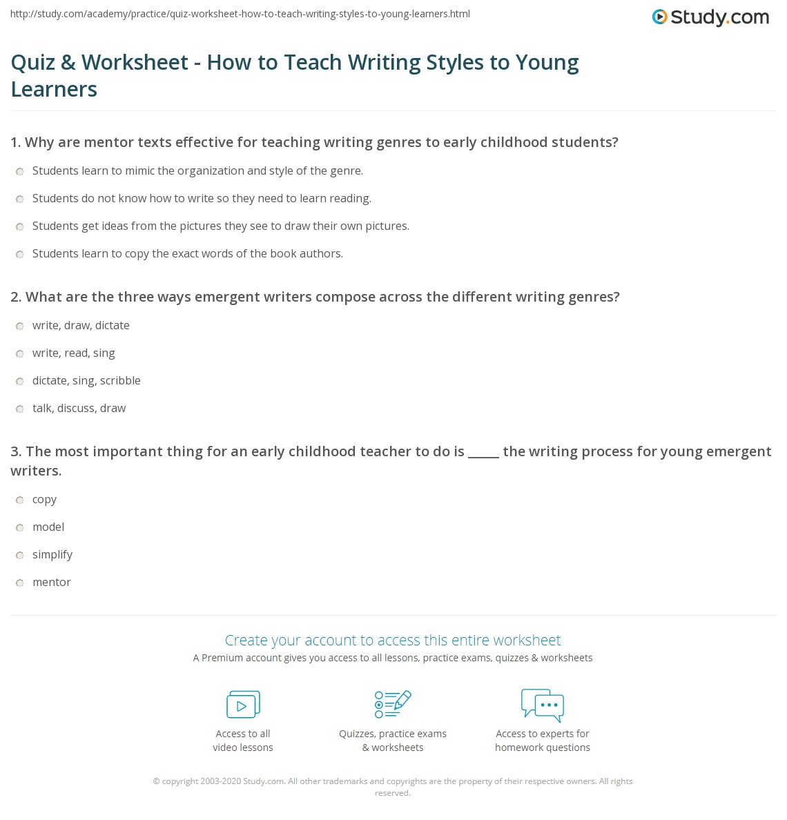 Quiz & Worksheet - How to Teach Writing Styles to Young Learners ...