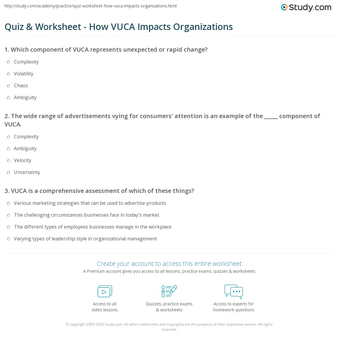 Quiz & Worksheet - How VUCA Impacts Organizations | Study.com