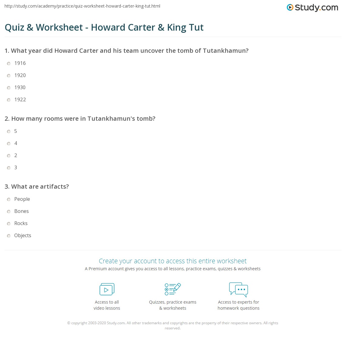 Quiz & Worksheet - Howard Carter & King Tut | Study.com