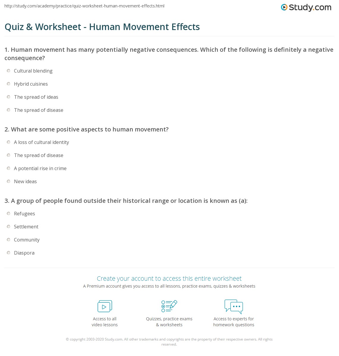 Quiz & Worksheet - Human Movement Effects | Study.com