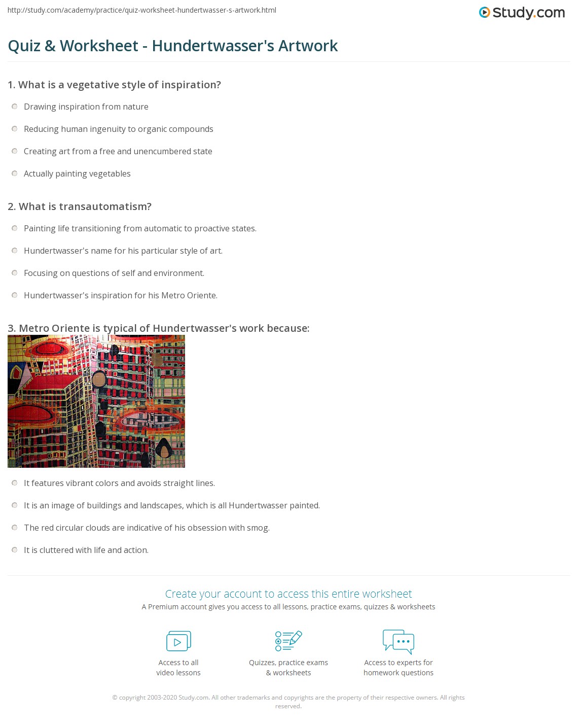 Quiz & Worksheet - Hundertwasser's Artwork | Study.com