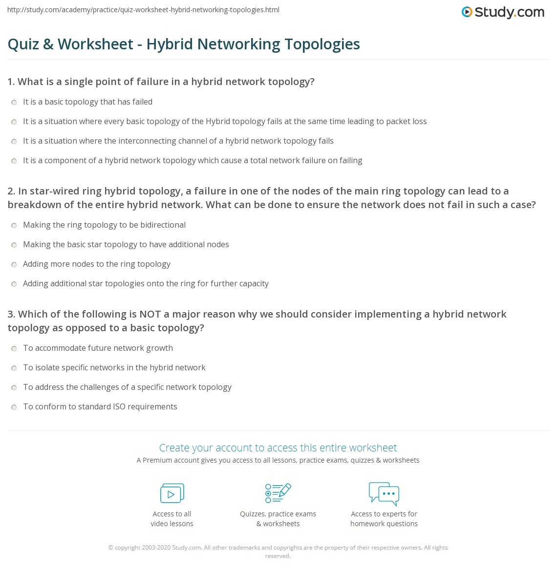 Quiz & Worksheet - Hybrid Networking Topologies | Study.com