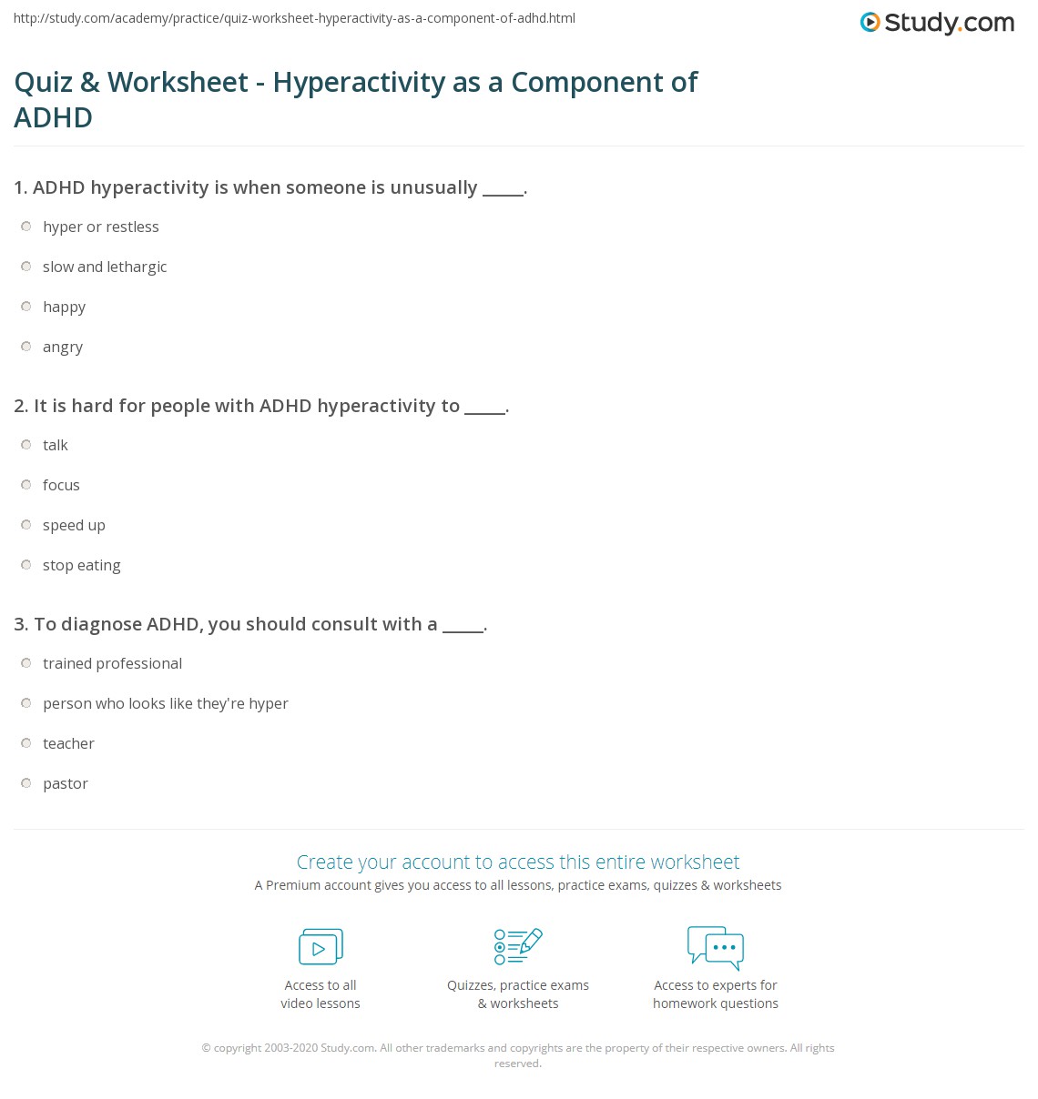 Quiz & Worksheet - Hyperactivity as a Component of ADHD | Study.com
