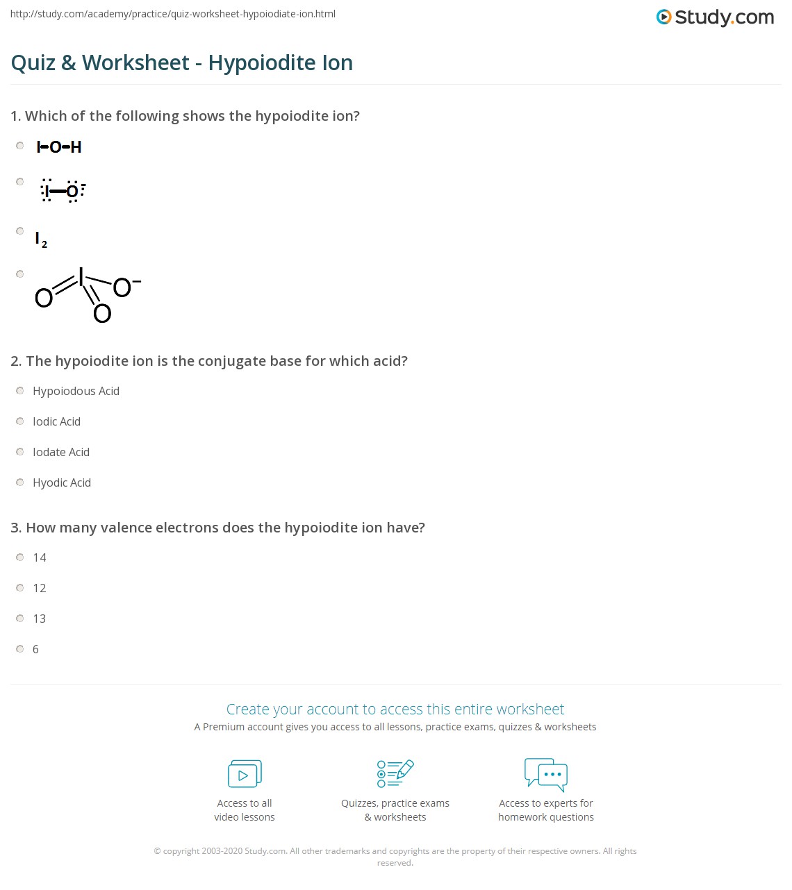 Quiz & Worksheet - Hypoiodite Ion | Study.com