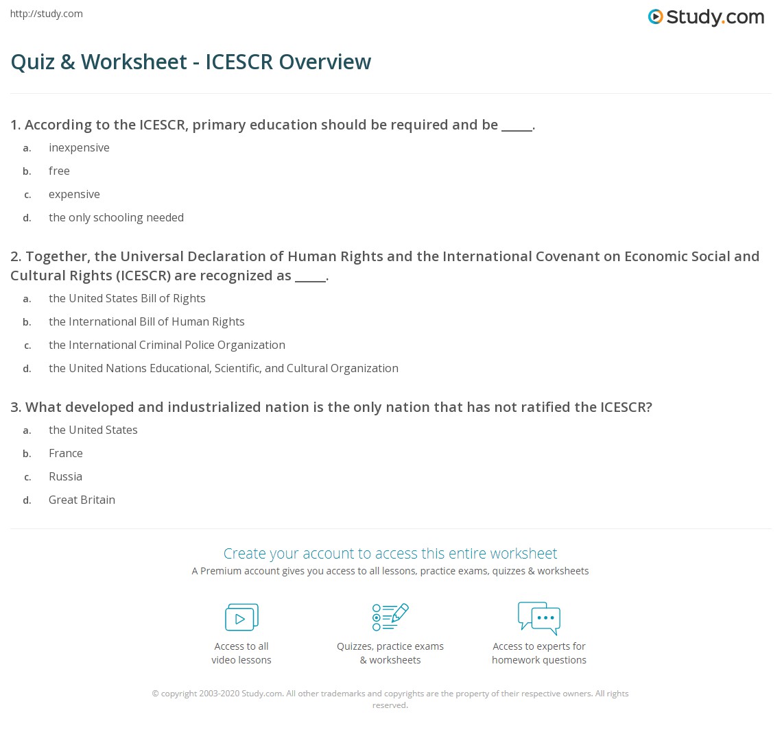 Quiz & Worksheet - ICESCR Overview | Study.com