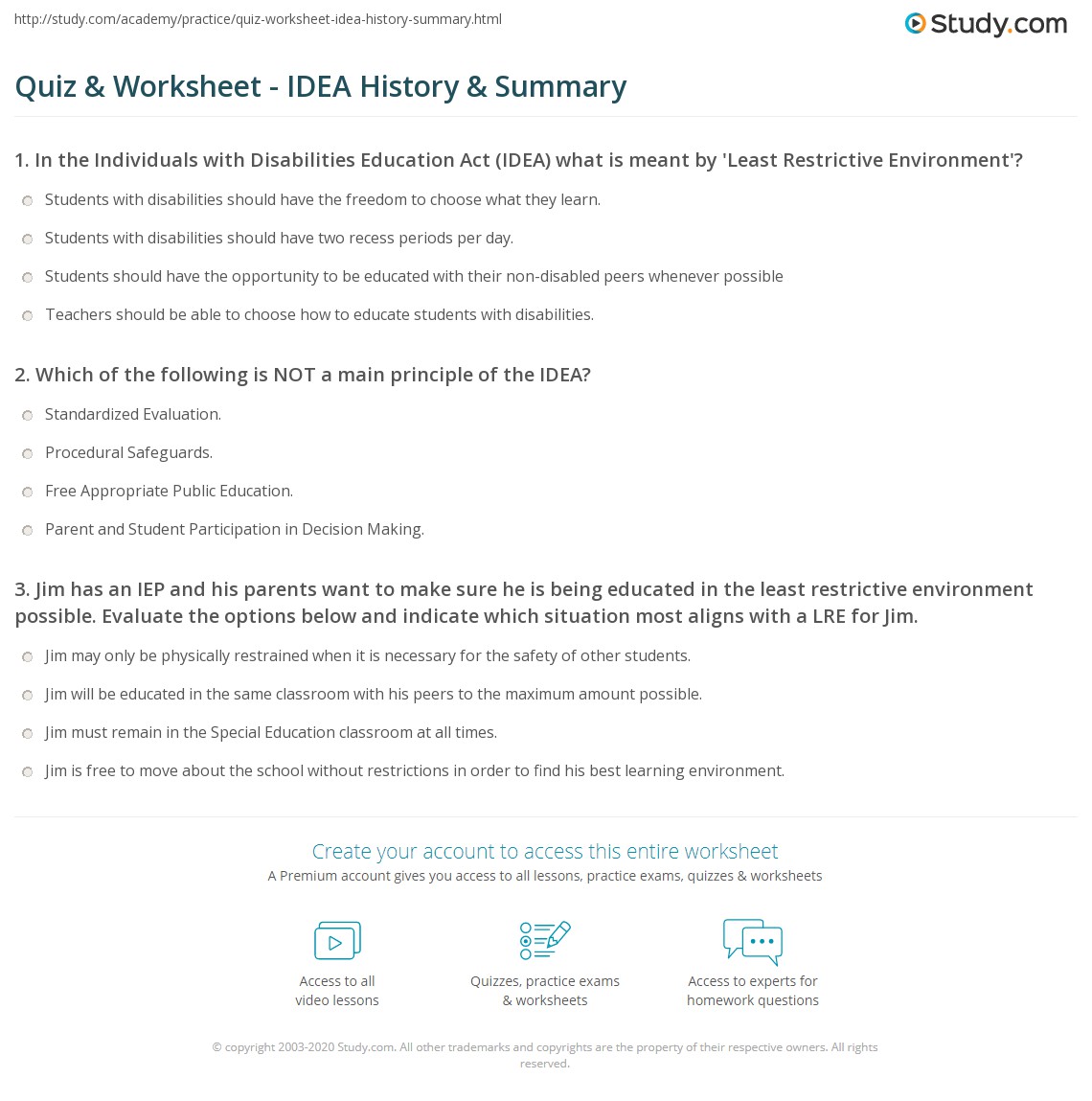 Quiz & Worksheet - IDEA History & Summary | Study.com