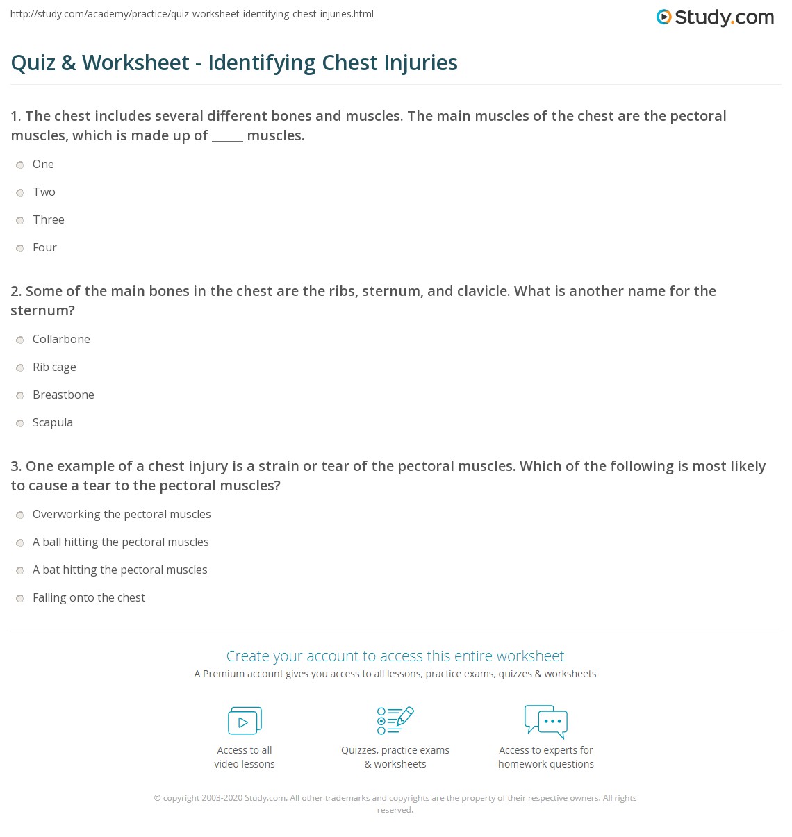 Quiz & Worksheet - Identifying Chest Injuries | Study.com