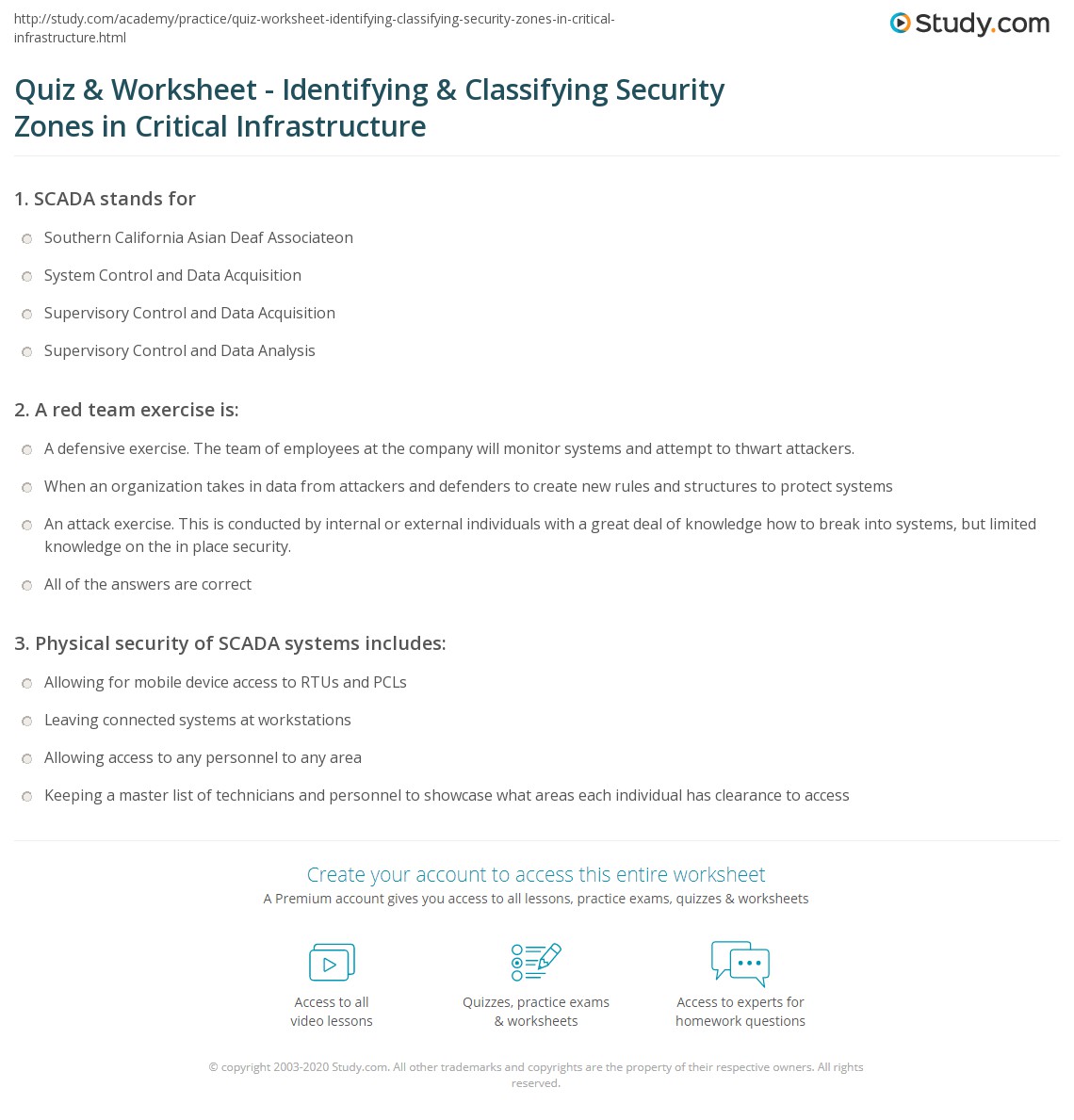 Quiz & Worksheet - Identifying & Classifying Security Zones in Critical ...