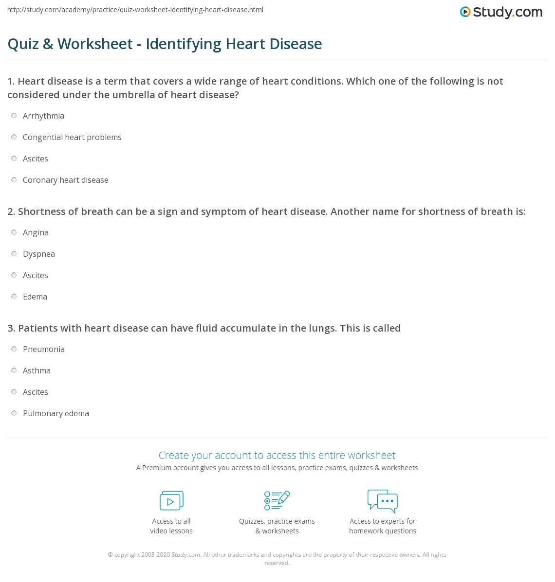 Quiz & Worksheet - Identifying Heart Disease | Study.com