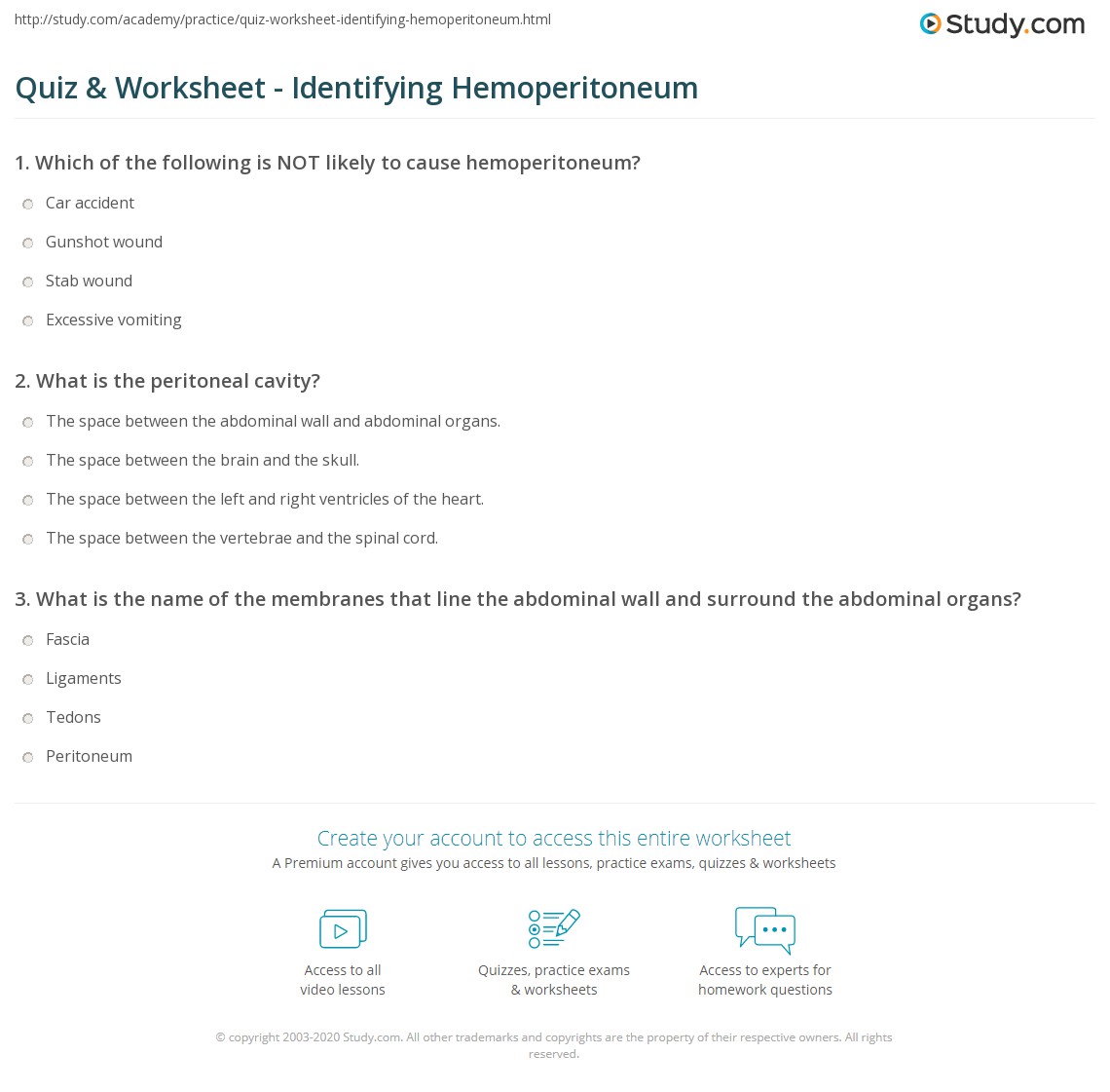 Quiz & Worksheet - Identifying Hemoperitoneum | Study.com