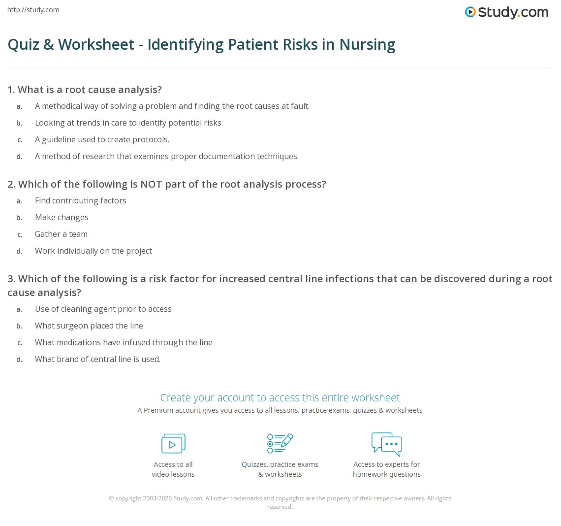 Quiz & Worksheet - Identifying Patient Risks in Nursing | Study.com
