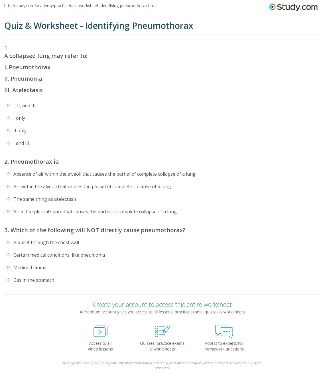 Quiz & Worksheet - Identifying Pneumothorax | Study.com