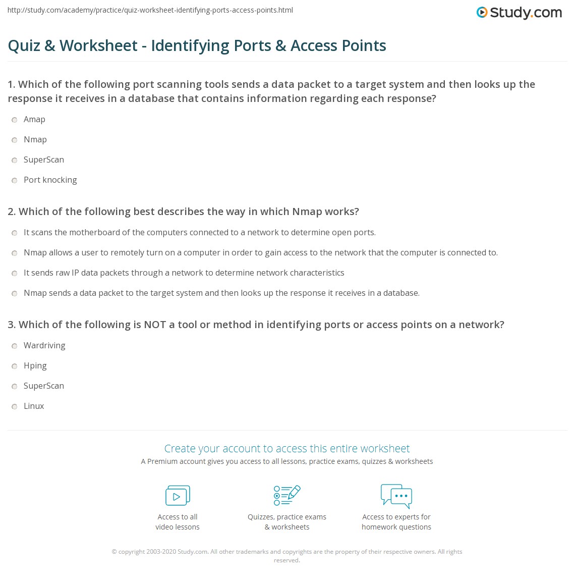 Quiz & Worksheet - Identifying Ports & Access Points | Study.com