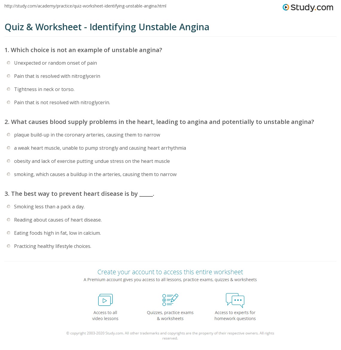 Quiz & Worksheet - Identifying Unstable Angina | Study.com