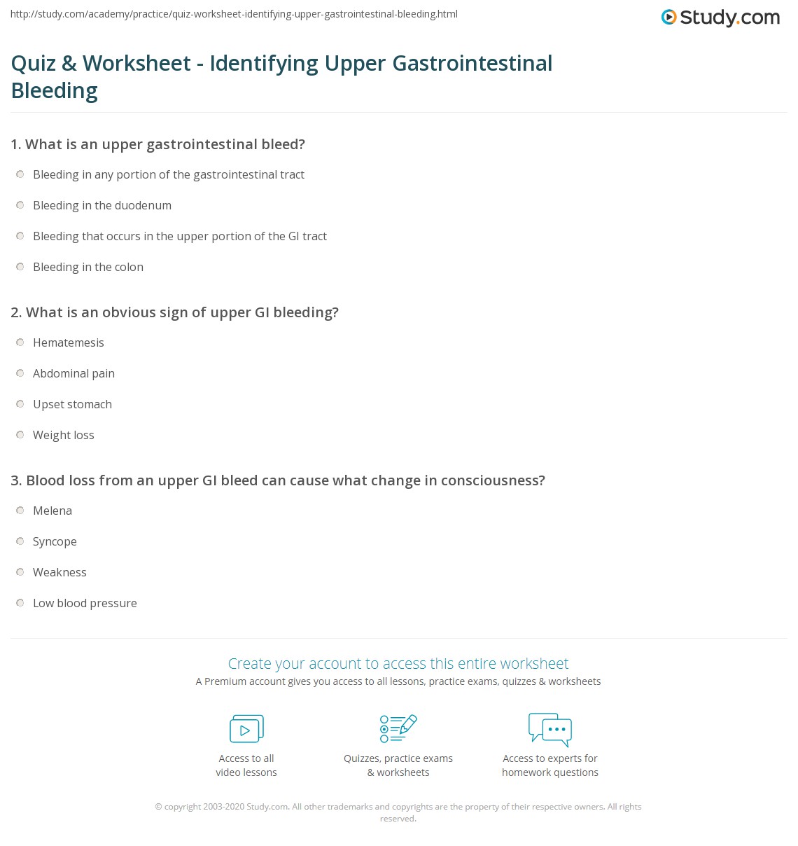 Quiz & Worksheet - Identifying Upper Gastrointestinal Bleeding | Study.com