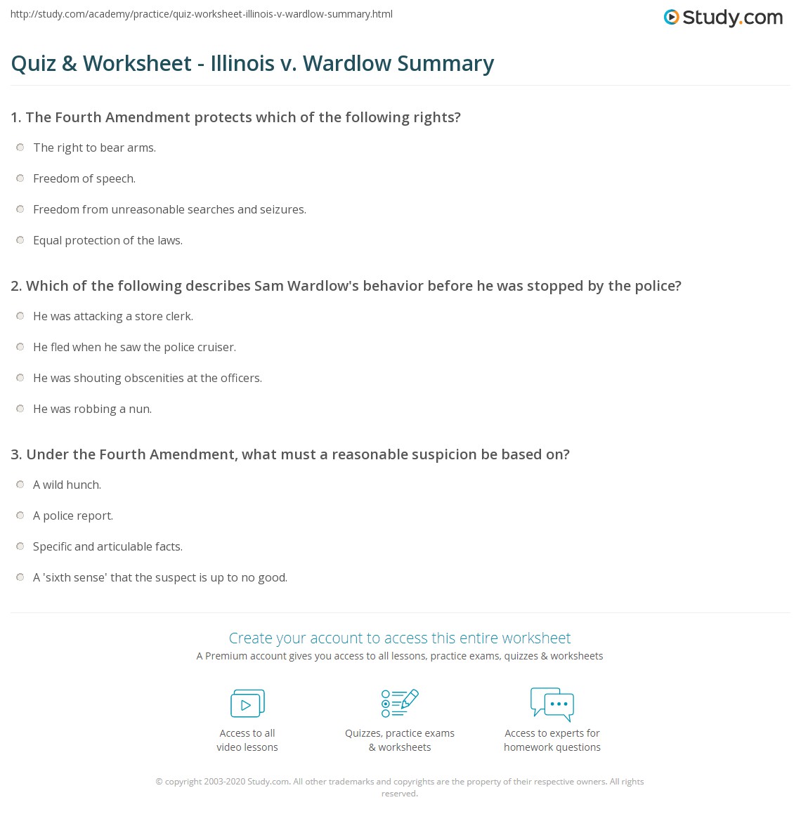 Quiz & Worksheet - Illinois v. Wardlow Summary | Study.com