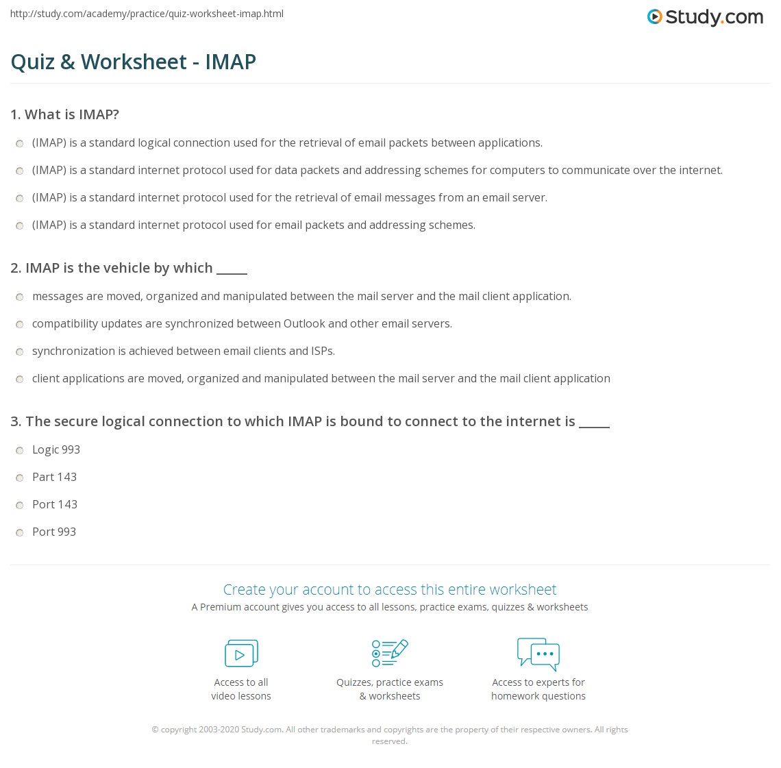 Quiz & Worksheet - IMAP | Study.com