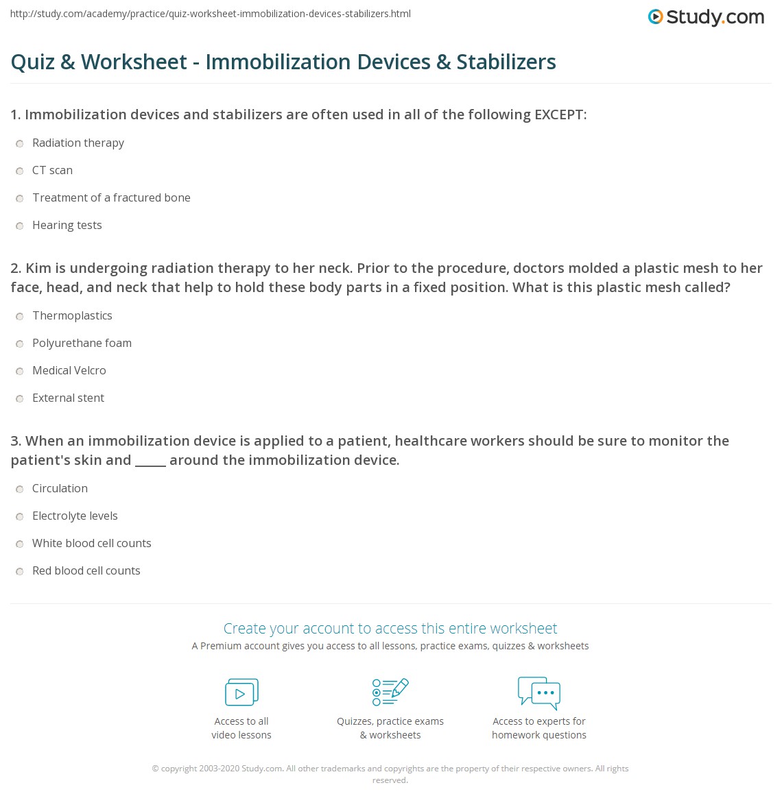 Quiz & Worksheet - Immobilization Devices & Stabilizers | Study.com