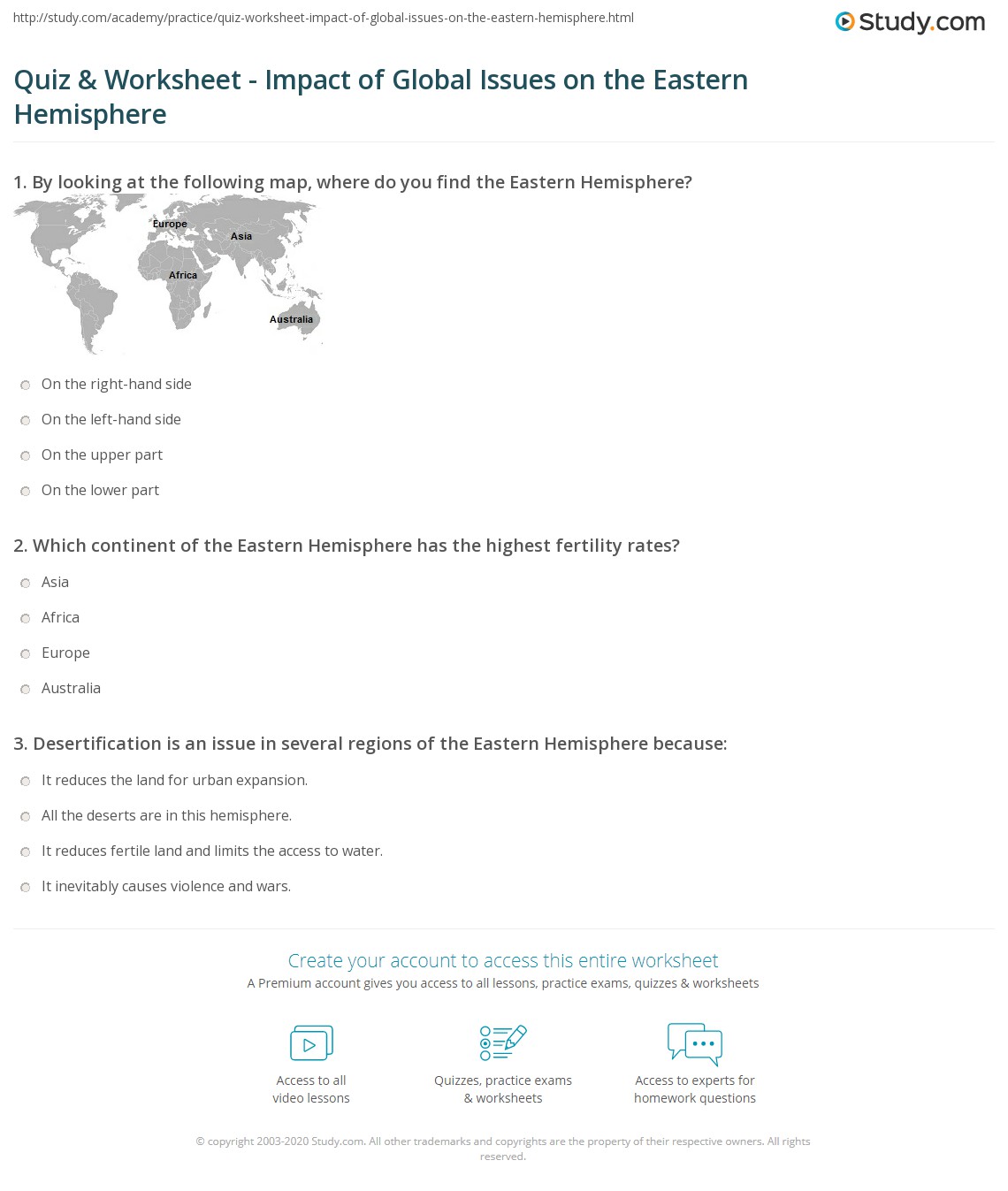 Quiz & Worksheet - Impact of Global Issues on the Eastern Hemisphere ...