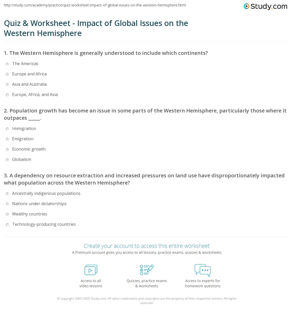 Quiz & Worksheet - Impact of Global Issues on the Western Hemisphere ...