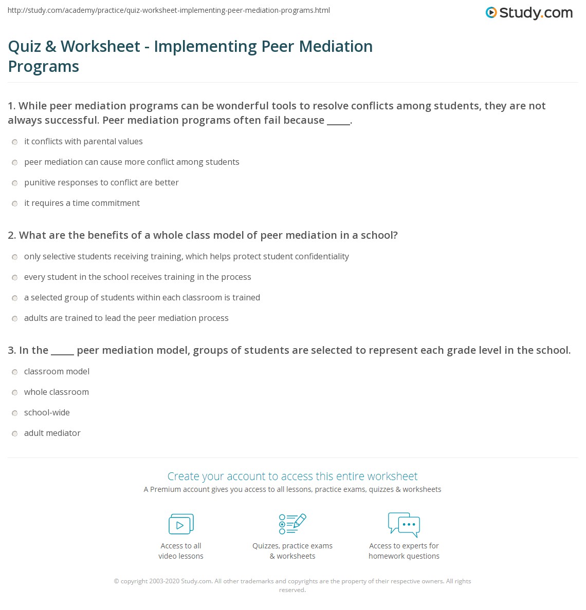 Quiz & Worksheet - Implementing Peer Mediation Programs | Study.com