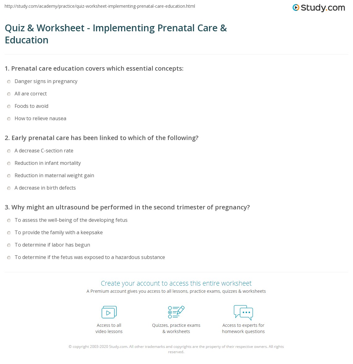 Quiz & Worksheet - Implementing Prenatal Care & Education | Study.com