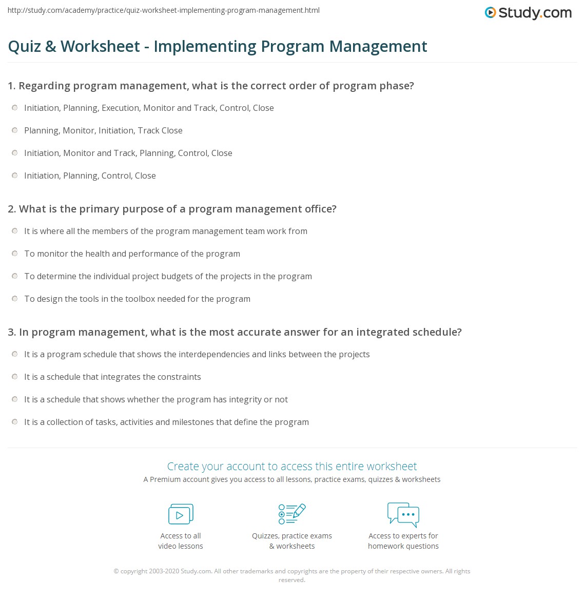 Quiz & Worksheet - Implementing Program Management | Study.com