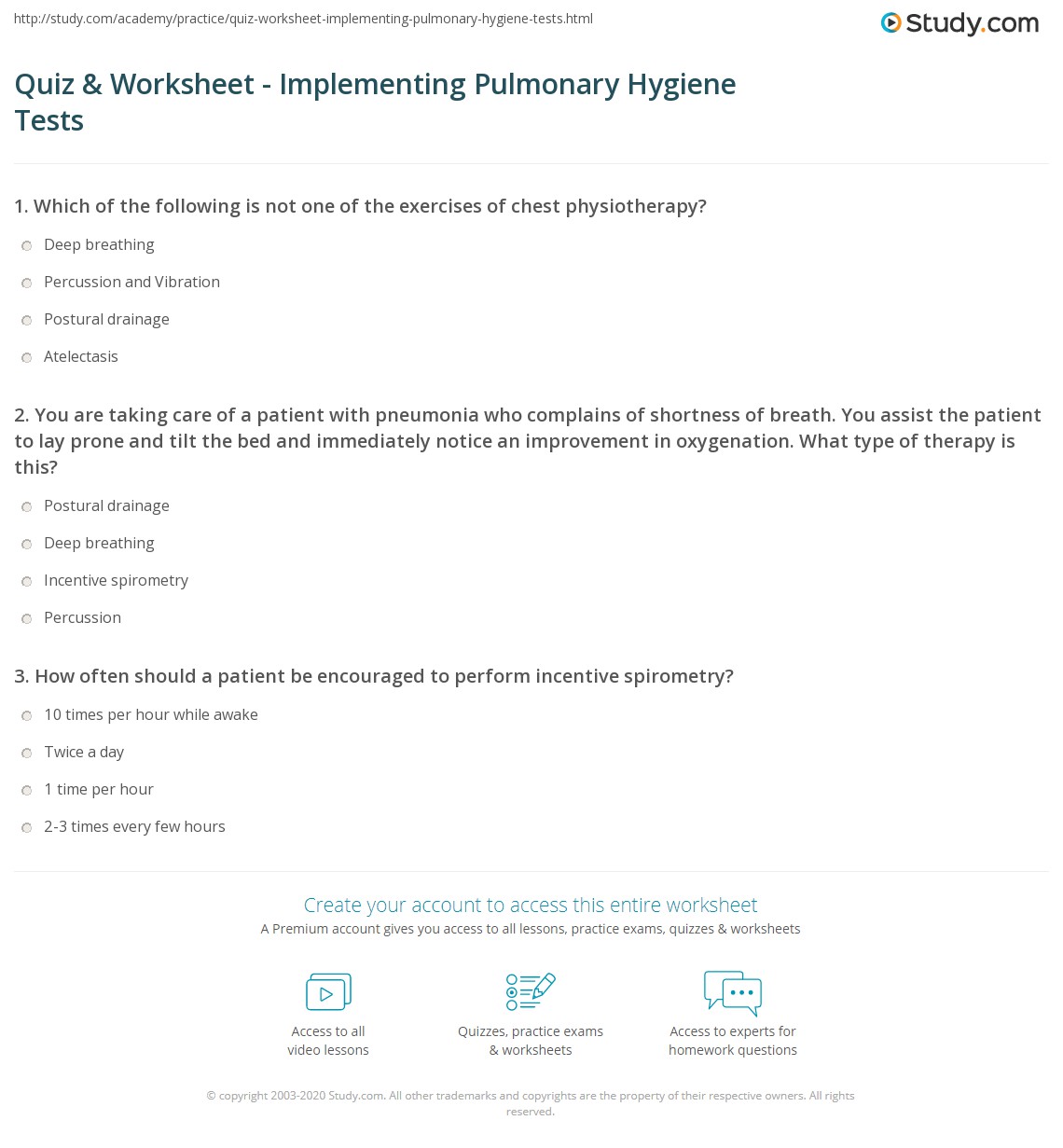 Quiz & Worksheet - Implementing Pulmonary Hygiene Tests | Study.com