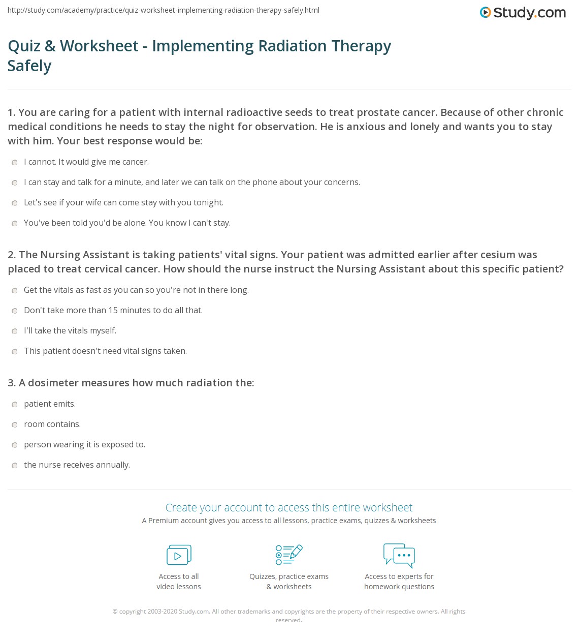 Quiz & Worksheet - Implementing Radiation Therapy Safely | Study.com
