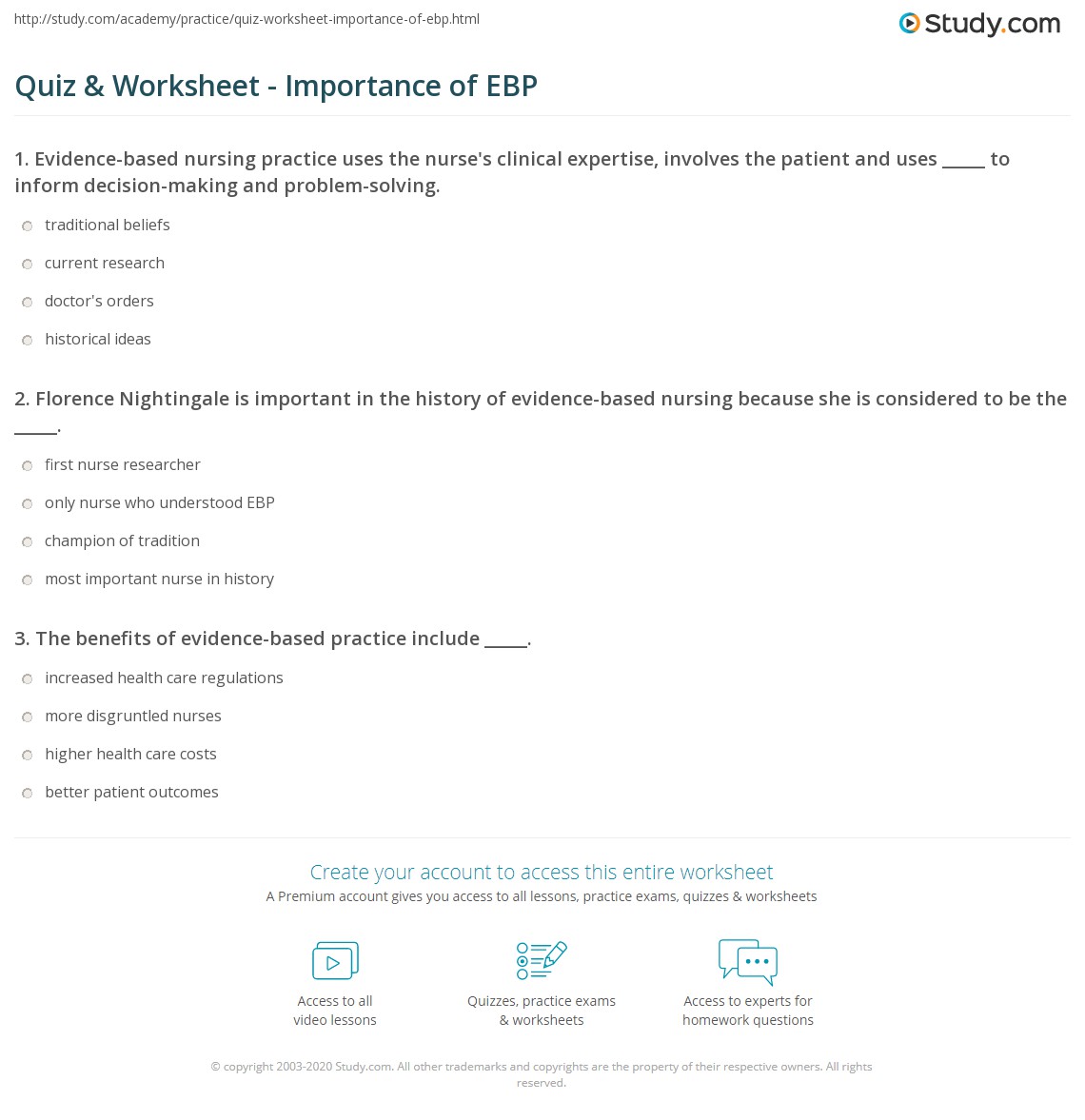 Quiz & Worksheet - Importance of EBP | Study.com