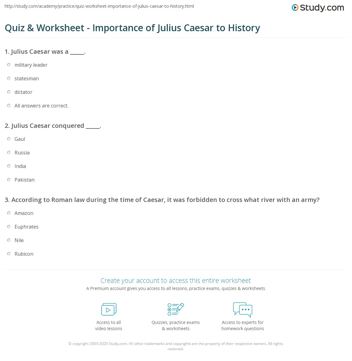 Quiz & Worksheet - Importance of Julius Caesar to History | Study.com