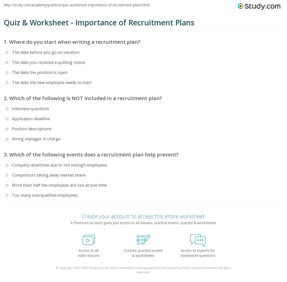 Quiz & Worksheet - Importance of Recruitment Plans | Study.com
