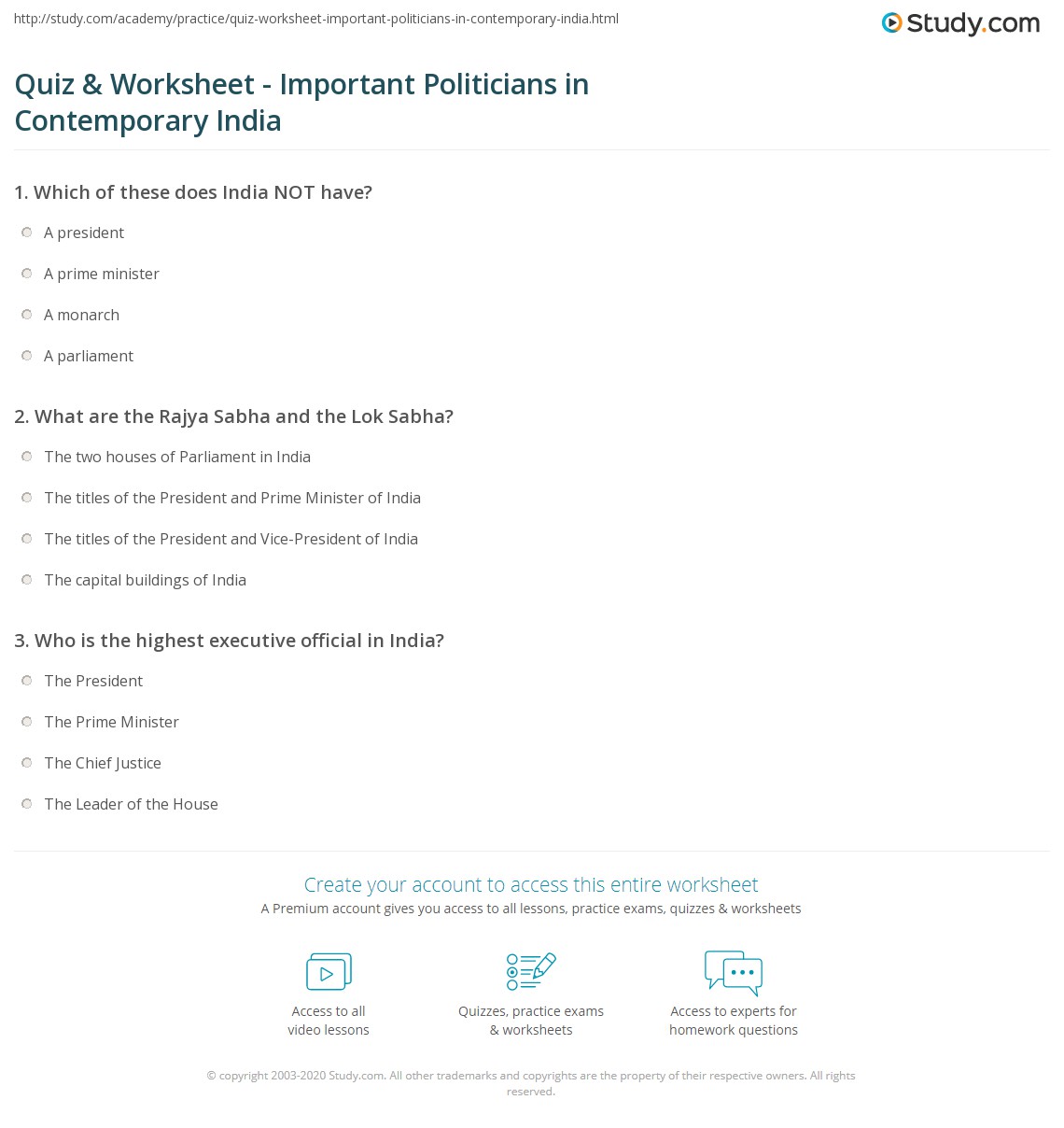 Quiz & Worksheet - Important Politicians in Contemporary India | Study.com