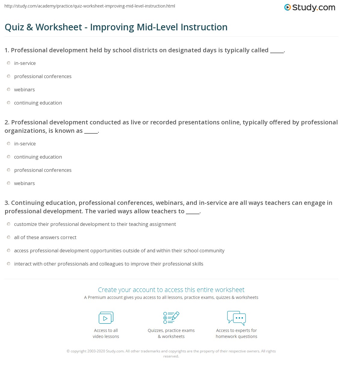 Quiz & Worksheet - Improving Mid-Level Instruction | Study.com
