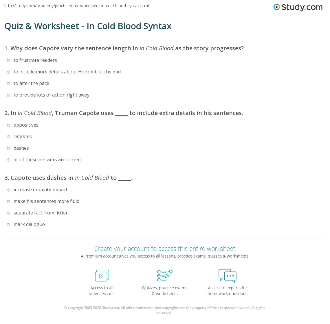 Quiz & Worksheet - In Cold Blood Syntax | Study.com