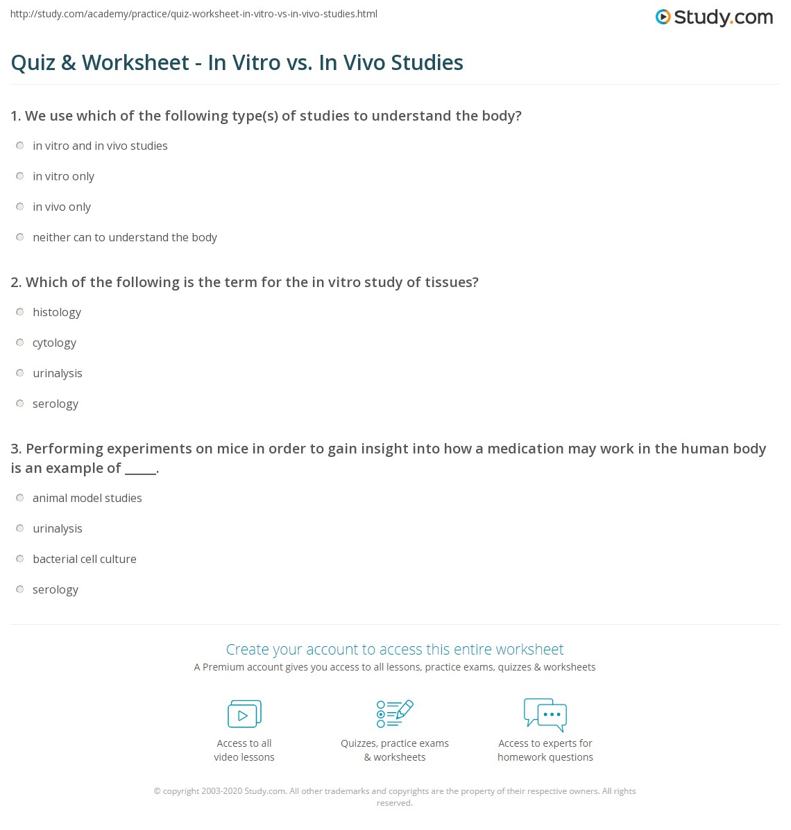 Quiz & Worksheet - In Vitro vs. In Vivo Studies | Study.com