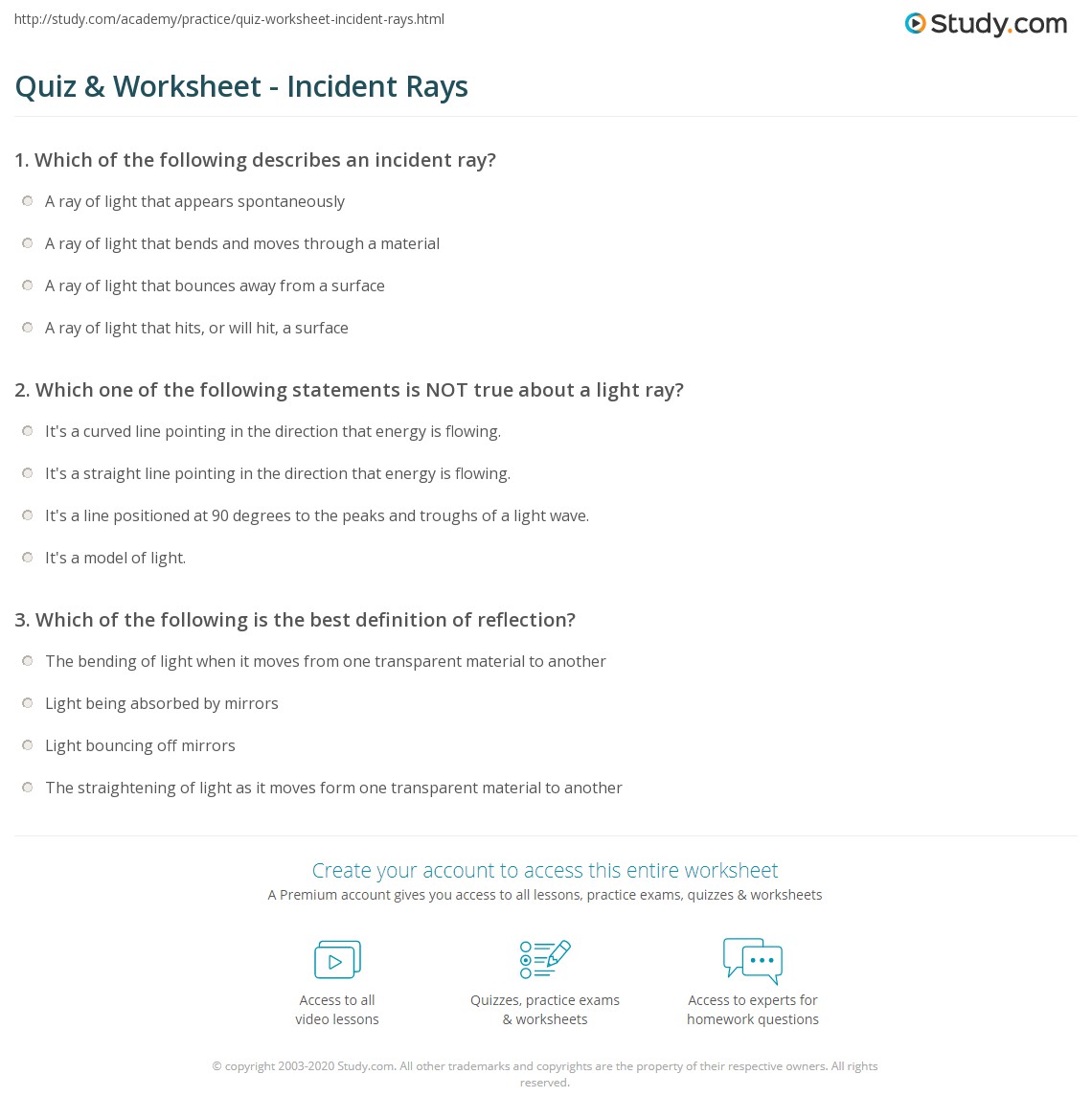 Quiz & Worksheet - Incident Rays | Study.com