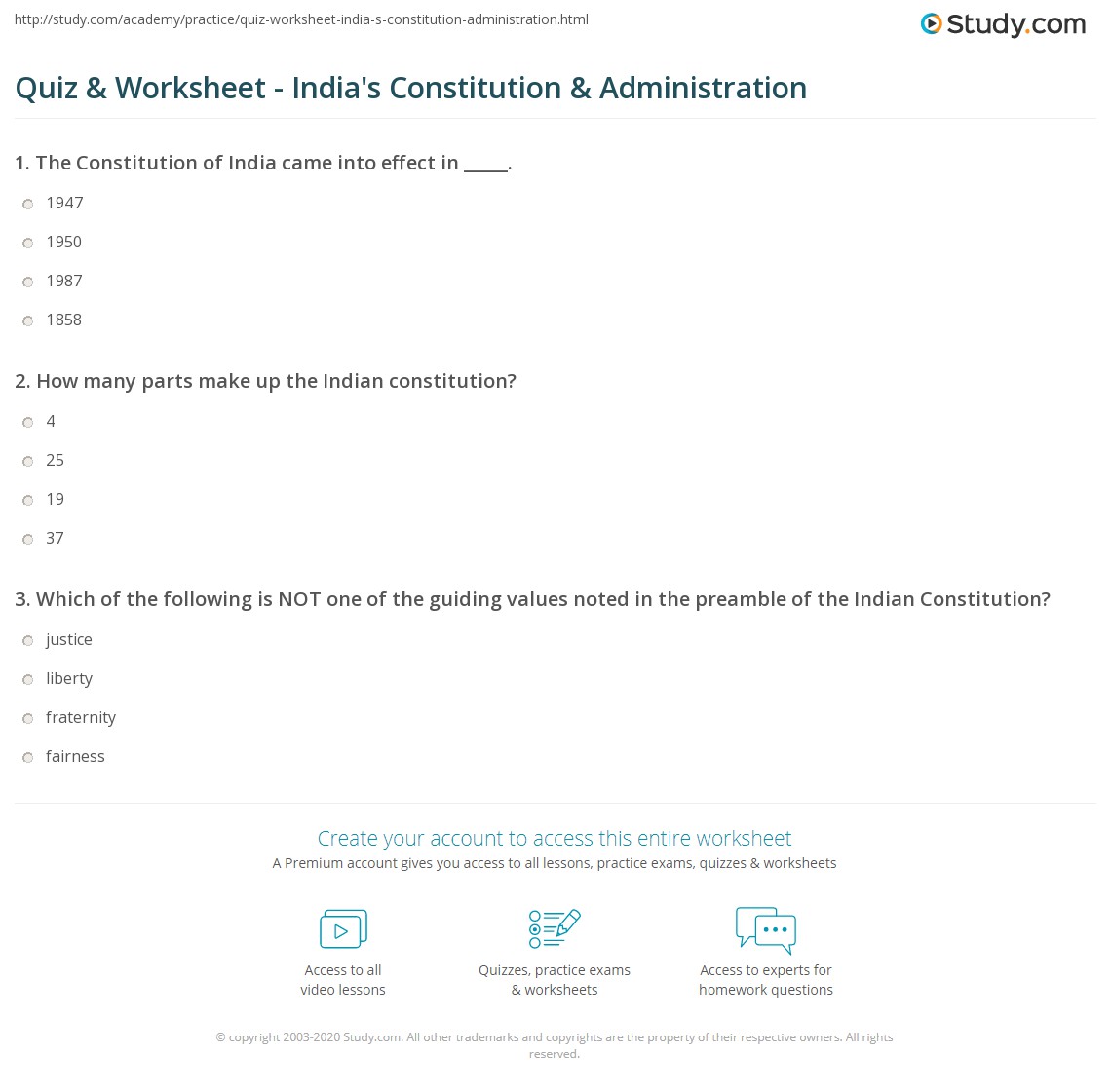 Quiz Worksheet India s Constitution Administration Study Quiz Worksheet India s Constitution Administration Study